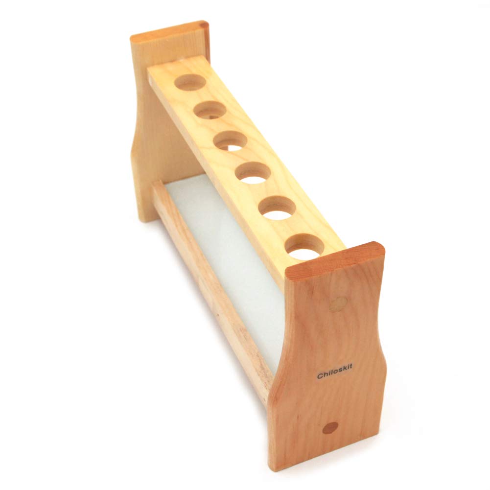 Chiloskit 0.7" (18mm) Holes Wood Wooden Test Tube Rack Holder Stand for API 10ml 25ml Test Tubes Lab Tube Racks Pen Holder (10ml 6Slots)