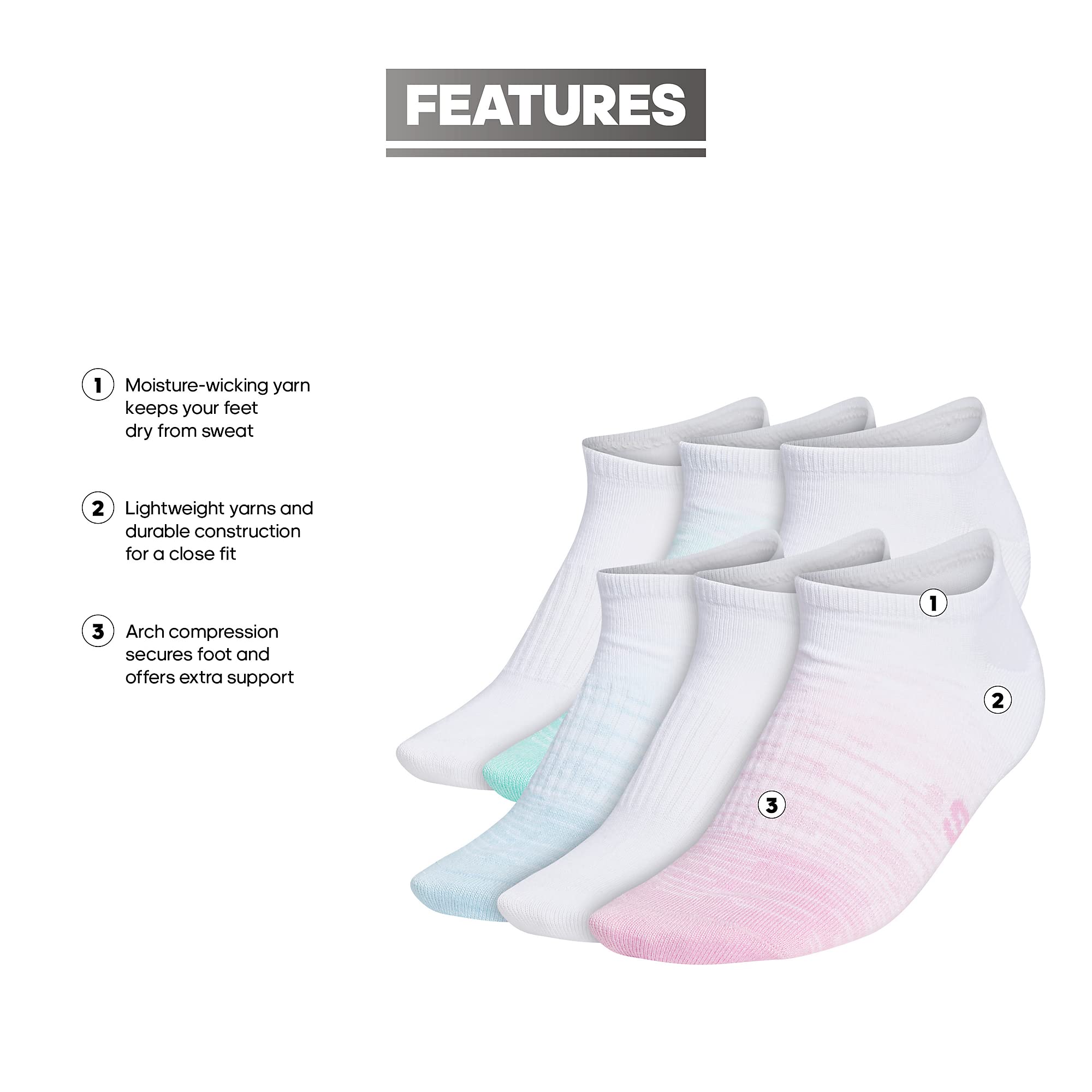 adidas Womens Superlite Badge of Sport (6-pair) No Show Sock, White/Bliss Orchid/Clear Blue, Medium US