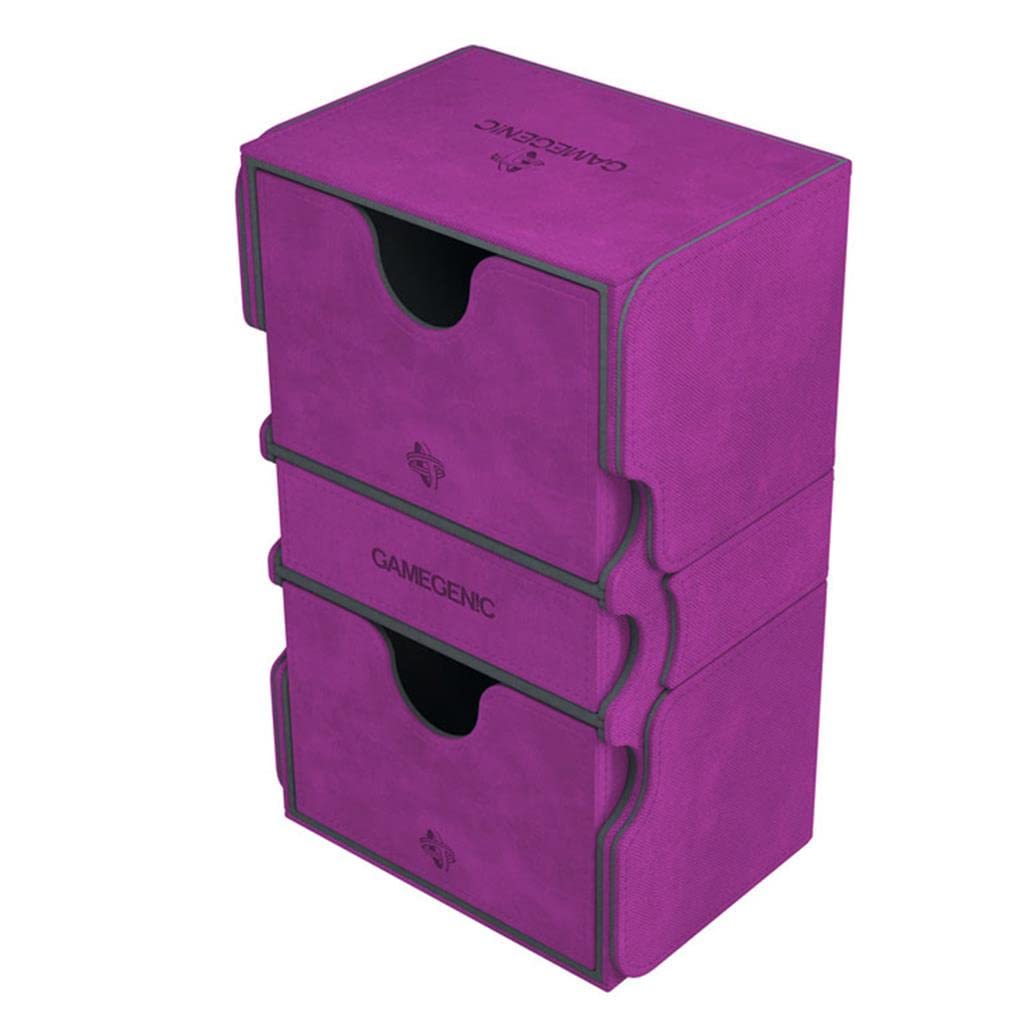 Gamegenic Stronghold 200+ Convertible Deck Box | Double-Sleeved Card Storage | Card Game Protector | Nexofyber Surface | Holds up to 200 Cards | Purple Color | Made