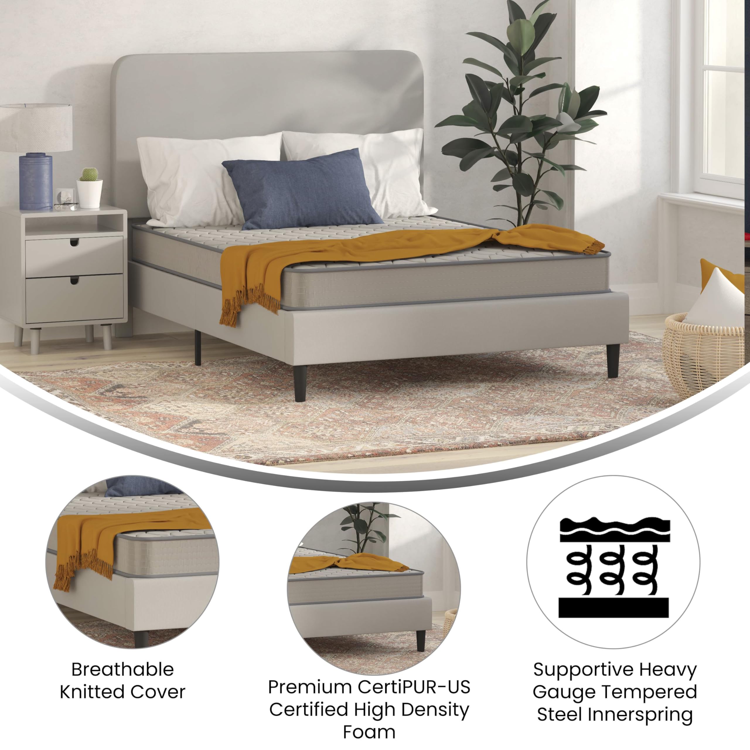 EMMA + OLIVER Astor Full Premium Mattress in a Box - 6" Hybrid Innerspring Mattress - CertiPUR-US Certified Foam - Medium Firm Support - Knit Fabric Top