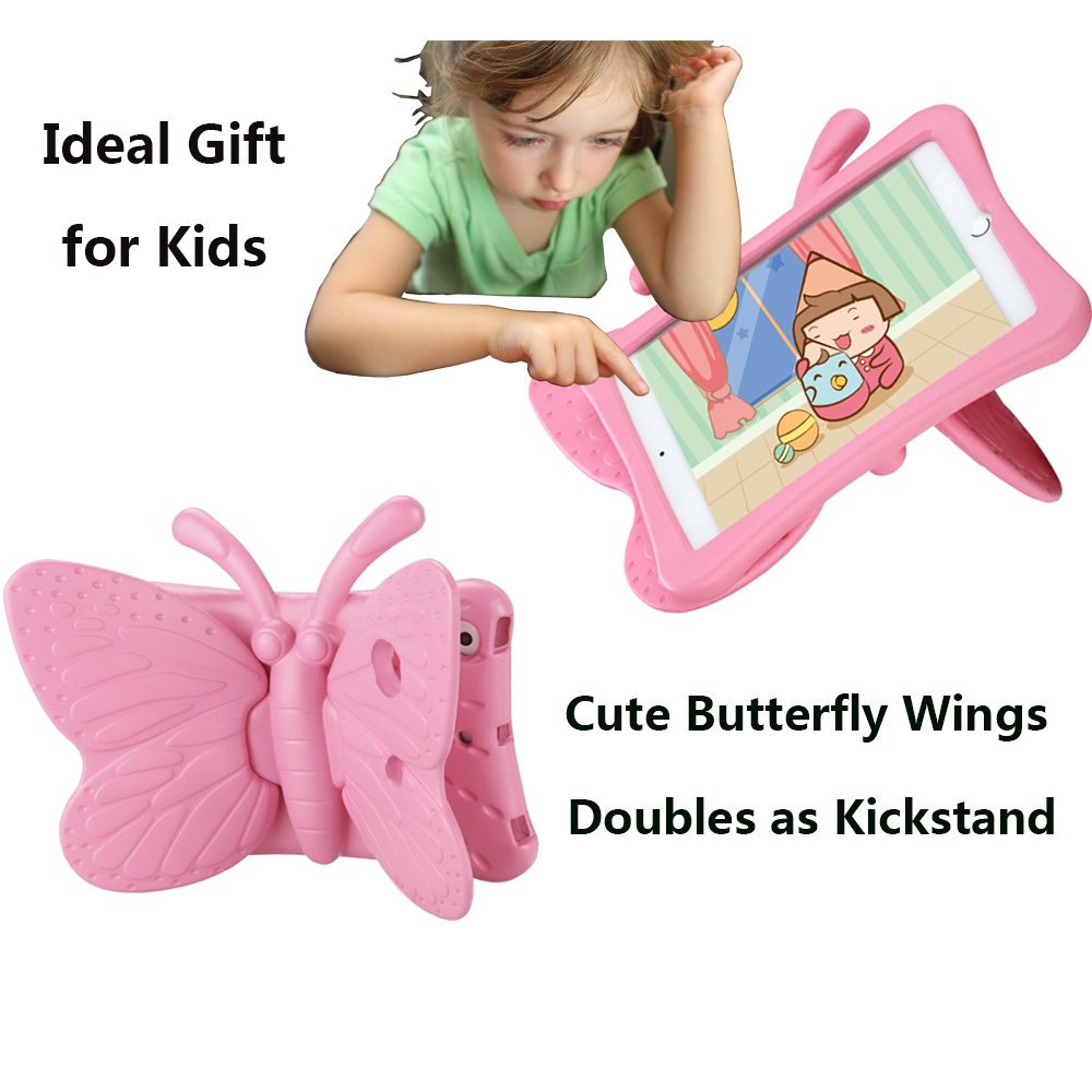 iPad Mini Case for Kids, Light Weight Cute Butterfly Design Shockproof Drop-Proof Soft EVA Foam Protective Tablet Case Cover for Apple iPad Mini 1/2/3/4 - Pink