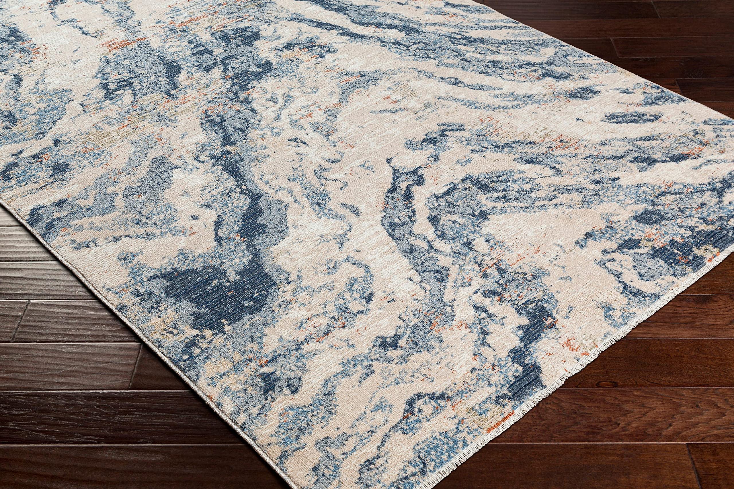 Mark&Day Area Rugs, 8x10 Randalia Modern Navy Marble Area Rug, Blue Beige Grey Carpet for Living Room, Bedroom or Kitchen (7'10" x 10')