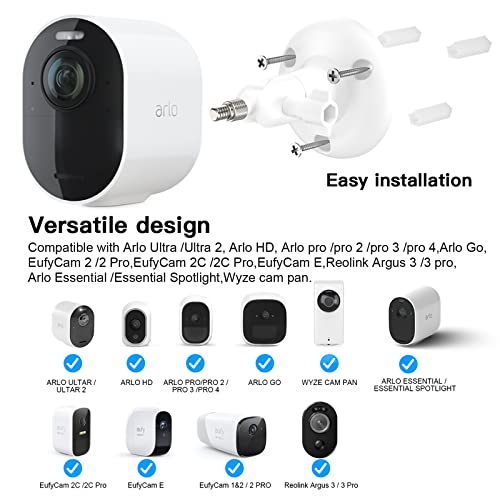 Adjustable Camera Mount Elecguru Stable and Sturdy Compatible with Ar lo Pro/Pro 2/Pro 3/Pro 4/Ultra/Ultra 2/Essentials, Ring Stick Up Cam Battery, EU fy Cam E/2C and Wy ze Cam Pan,2 Pack. (White)