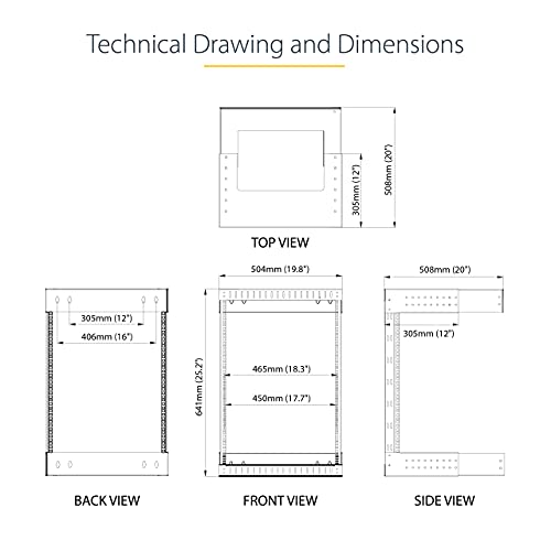 StarTech.com 2-Post 12U Heavy-Duty Wall Mount Network Rack, 19" Open Frame Server Rack with Adjustable Depth, Wall Mount Data Rack for IT / AV / Patch Panel / Computer Equipment (RK12WALLOA)