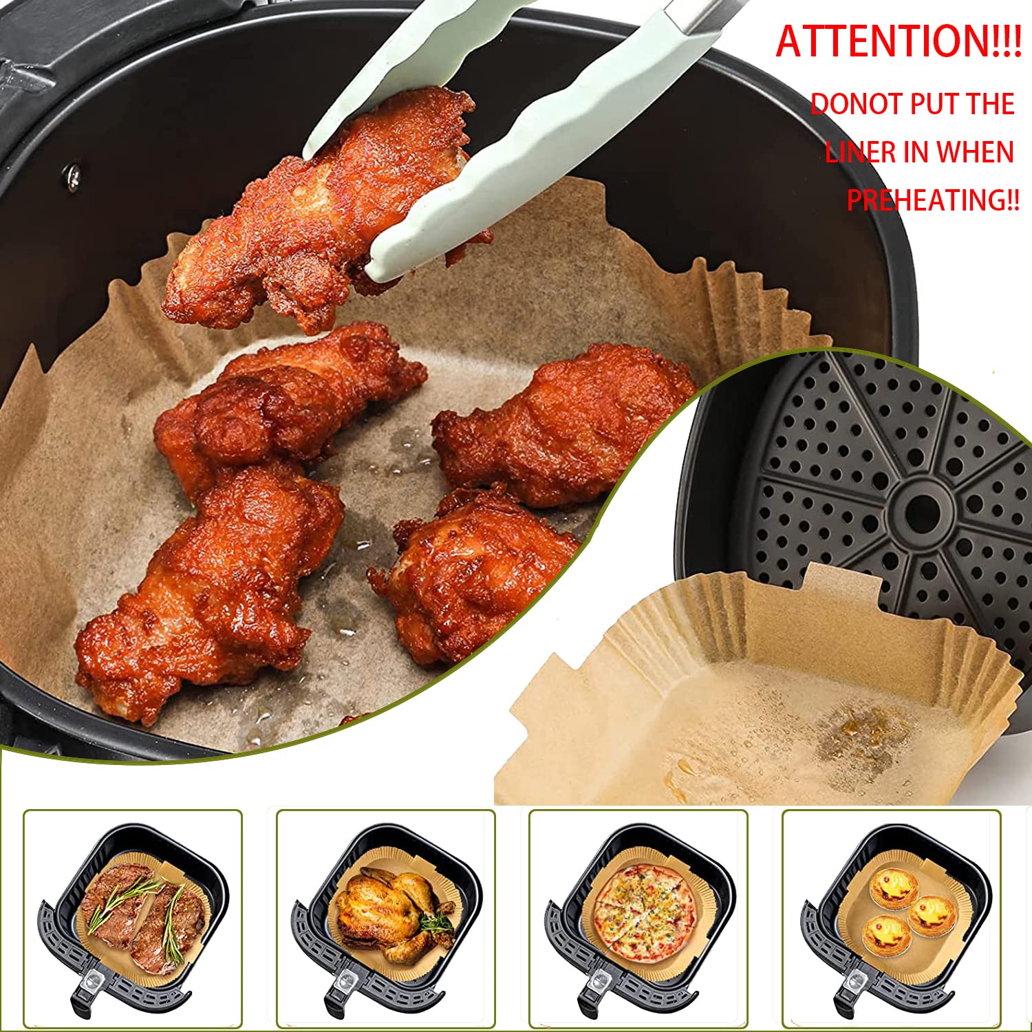 Air Fryer Parchment Paper Liner Square Disposable Paper 6.3inch-100PCS for 2-5Qt Air Fryer