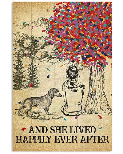 Dachshund and She Lived Happily Ever After Retro Metal Tin Sign Vintage Sign for Home Coffee Garden Wall Decor 8x12 Inch