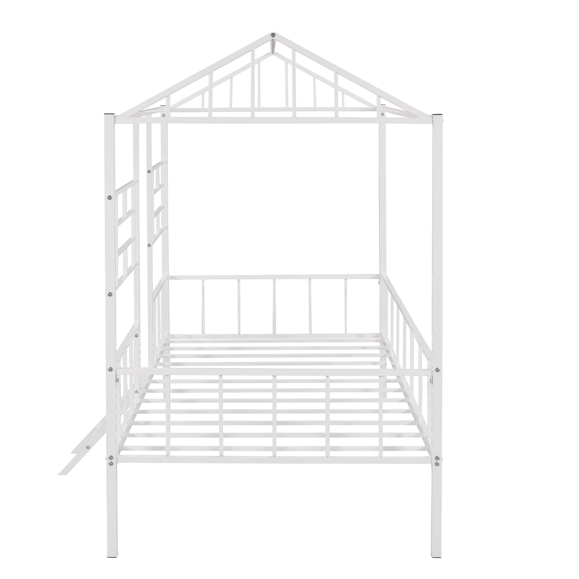Bellemave House Bed Twin Size Kids Bed Frame Metal Platform Bed Frame, No Box Spring Needed, for Girls Boys (White)