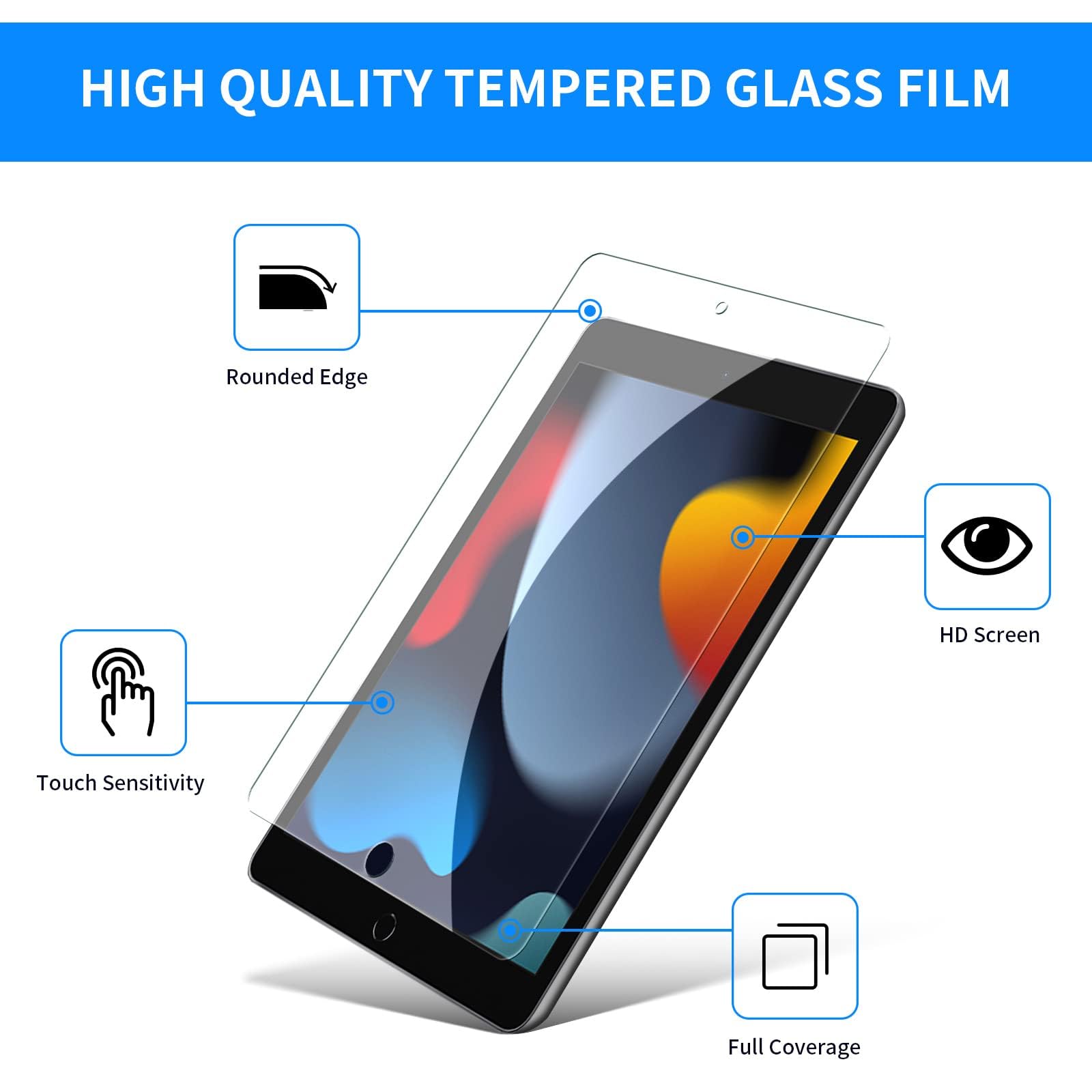 avakot 2 Pack Screen Protector for iPad 10.2, Tempered Glass Film Compatible with iPad 9th Generation 10.2 Inch 2021/2020/2019 Anti-Scratch Sensitive Dropproof Screen Protector for iPad 8th/7th Gen