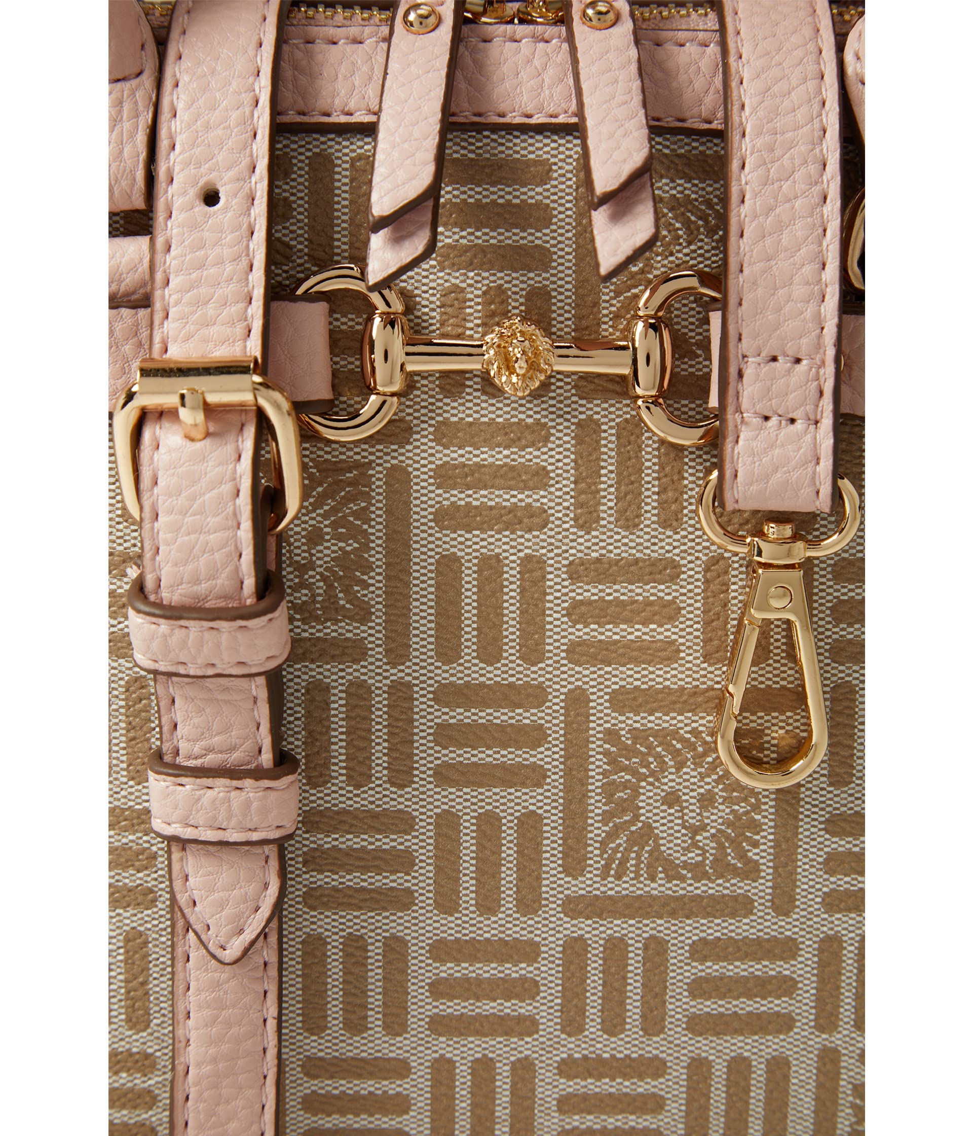 Anne Klein Mini Horsebit Logo top Handle crosbbody, Gardenia-Truffle/Petal Pink