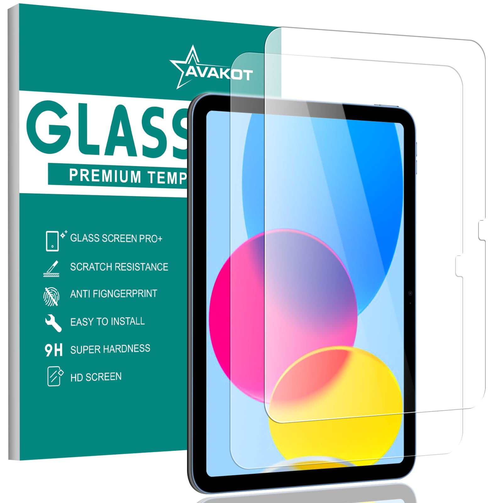 avakot 2 Pack Tempered Glass Screen Protector for iPad 10th Generation 10.9" 2022 | Screen Protector for iPad 10.9 Inch 2022 Tempered Glass Film for iPad 10 Gen Touch Sensitive Anti-Scratch