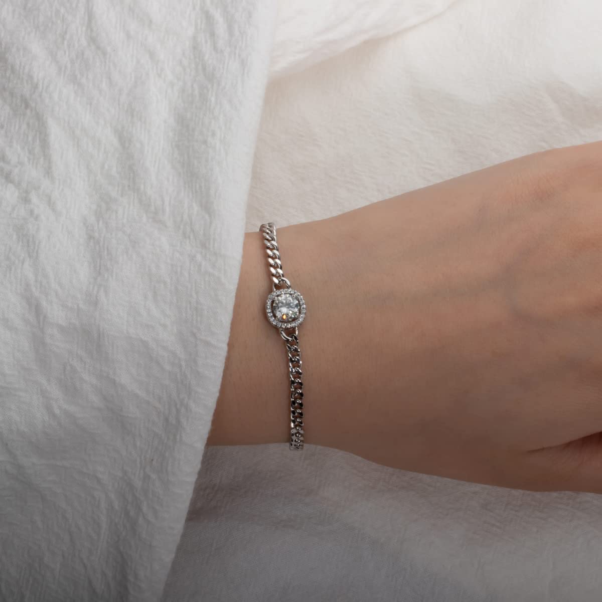 AnuClub Moissanite Cuban Bracelet,1ct D Color Lab Created Diamond 925 Sterling Silver Adjustable Bracelet, Christmas Gift for Women With GRA Certificate