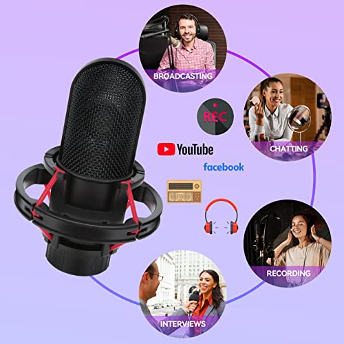 Asmuse Condenser Microphone Bundle Live Sound Card Set K20, Adjustable Streaming Microphone Stand and Metal Shock Mount and Pop Filter