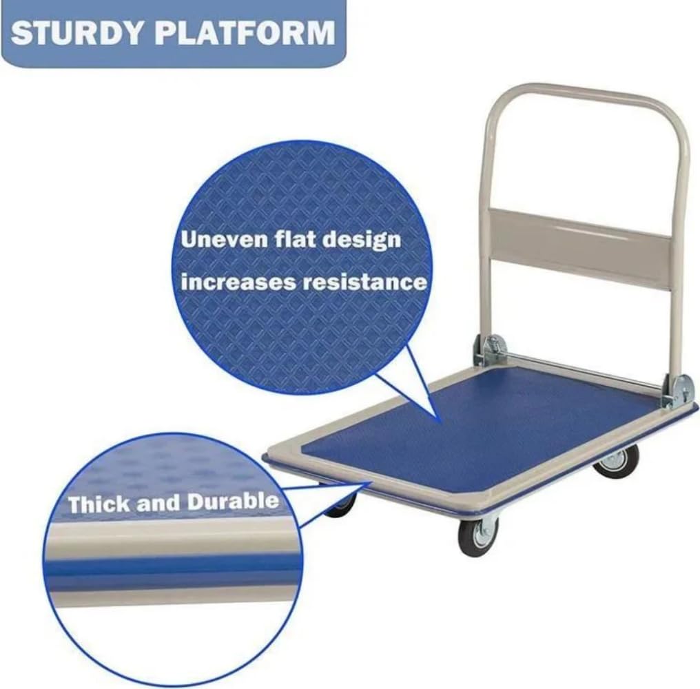 Auroglint-Folding Platform Cart Heavy Duty Hand Truck Moving Push Flatbed Dolly Cart for Warehouse Home Office, 660 lbs Weight Capacity