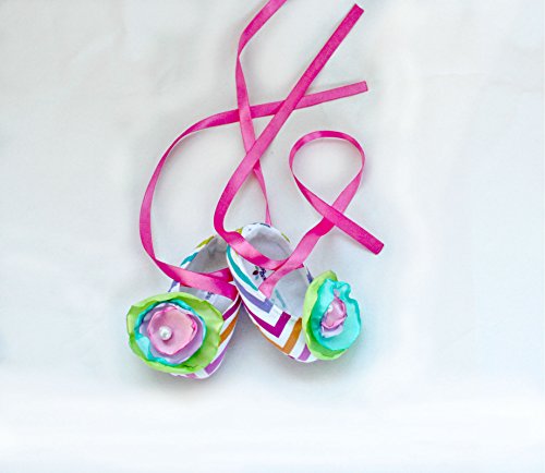 Heidy Berry Baby Girl Shoes Flower Booties Ballerina Rainbow Chevron (3-6 Months)