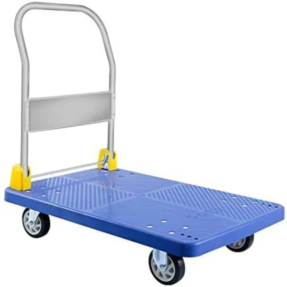 Auroglint-Platform Truck with 880lb Weight Capacity and 360 Degree Swivel Wheels, Foldable Push Hand Cart for Loading and Storage, Blue
