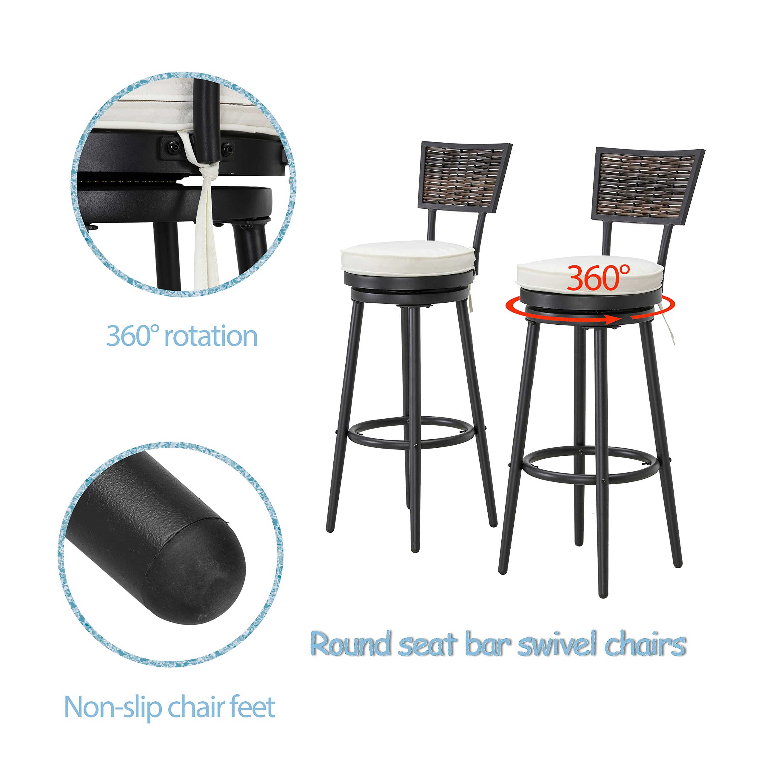 LOKATSE HOME Outdoor Swivel Bar Stools Set of 2 Chairs Armless for Pub Kitchen Cafe Patio Bistro, Beige