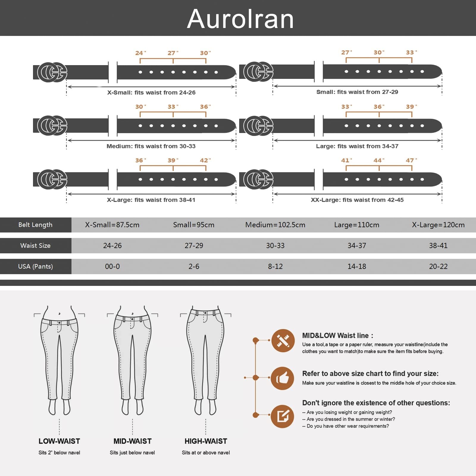Aurolran Women's Fashion Classic Metal Buckle Leather Belt with Jeans Dress