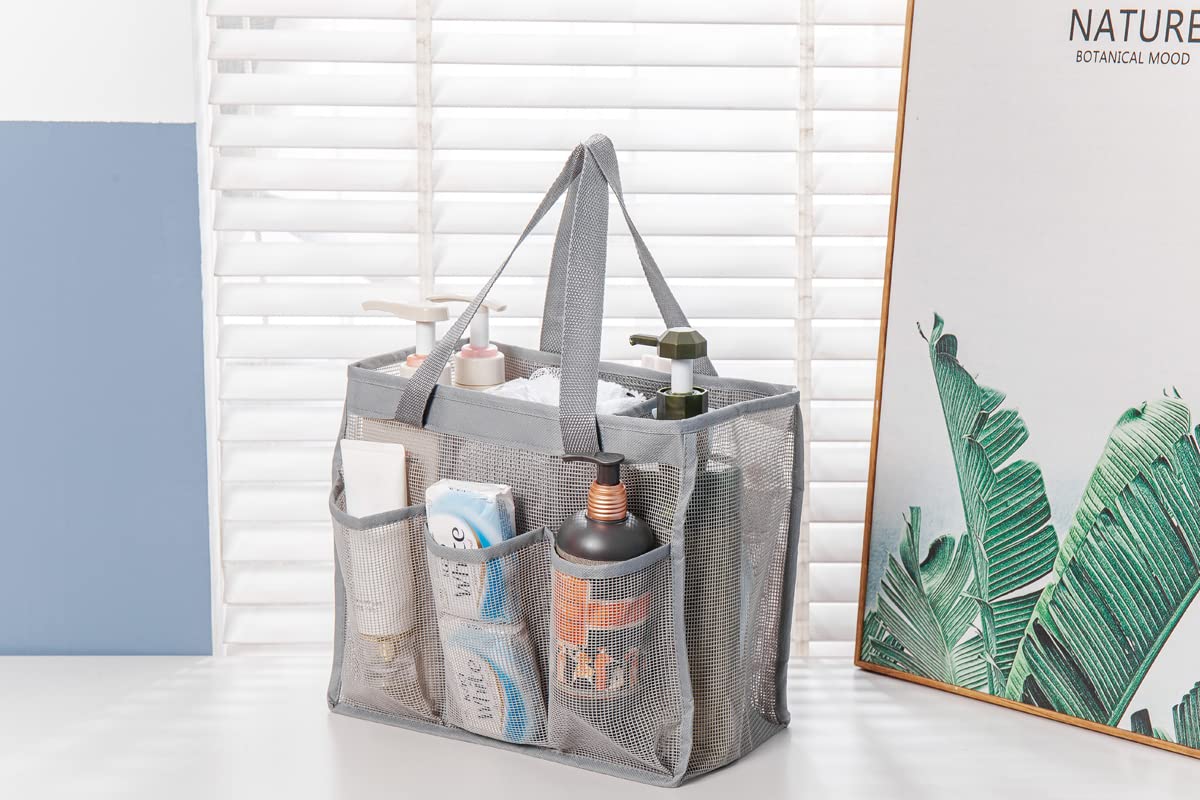 Jelier Mesh Shower Tote Caddy with Separated Main Compartment,Portable Toiletry Bag for Bathroom College Dorm Gym Camping (grey)
