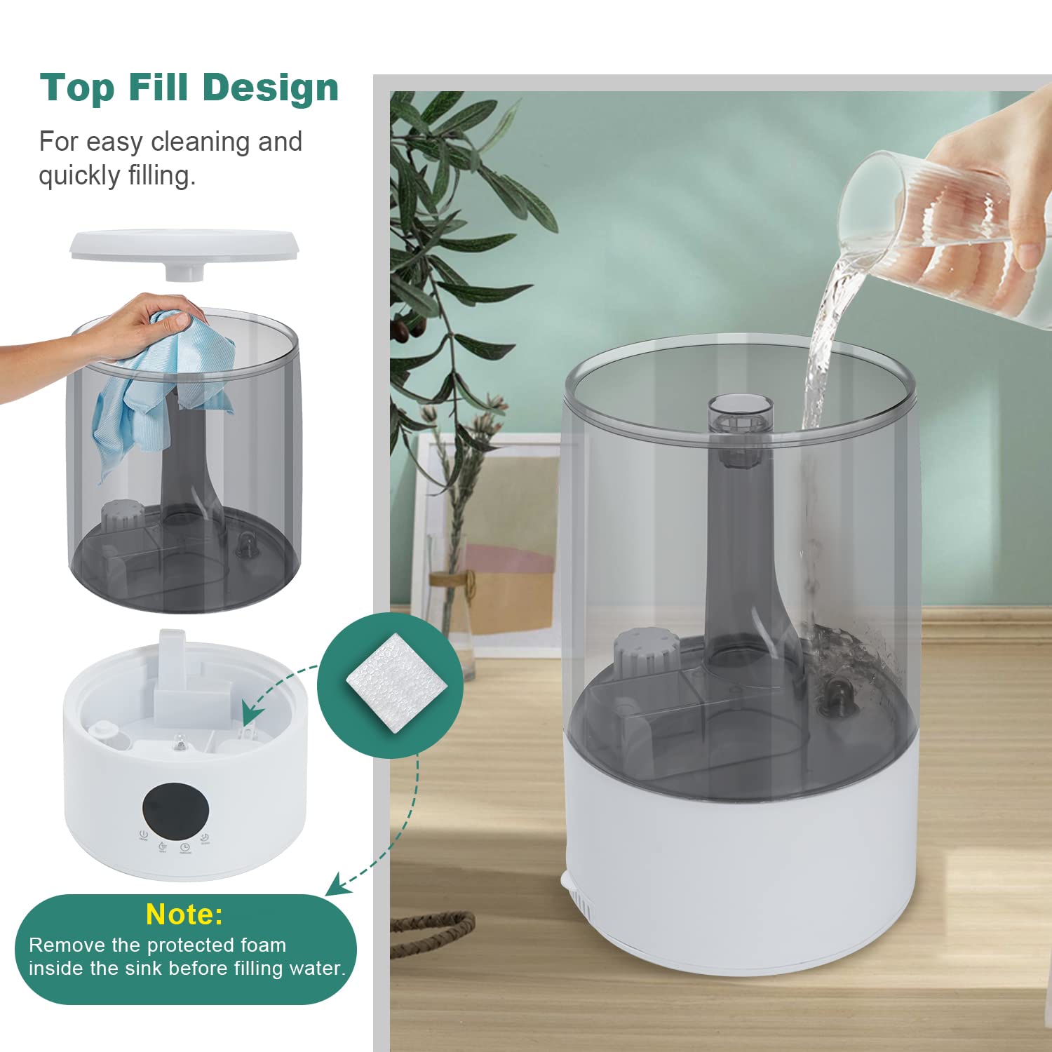 Ultrasonic Cool Mist Humidifier, 1.0 gal (3.5 L) Large-capacity Air Humidifier for bedroom, Lasts Up to 23 Hours with Whisper-Quiet Operation, Powerful Humidification, Timer Function, Easy to Clean