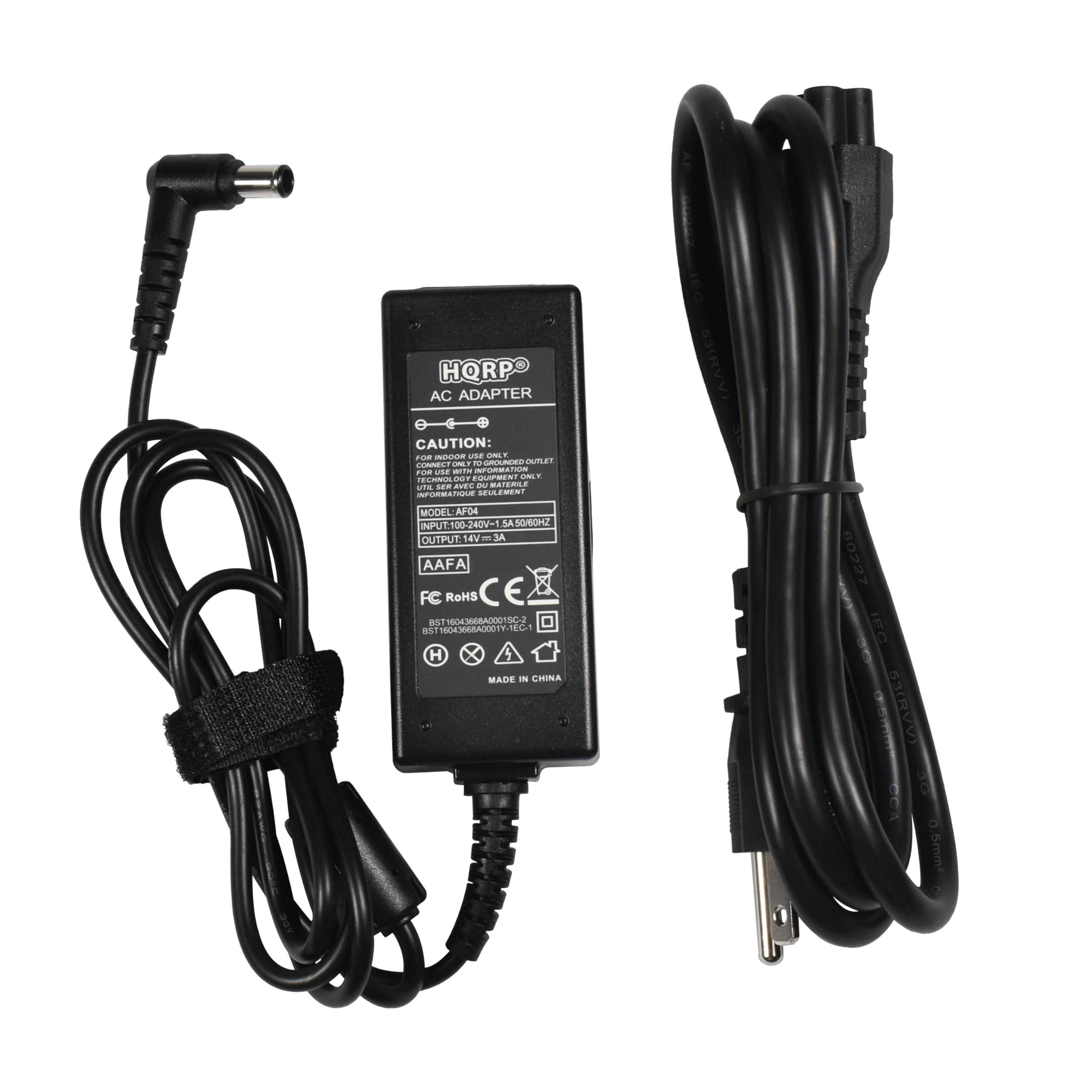 HQRP 14V 3A 6.0x4.4mm Plug AC Adapter Compatible with Samsung 15" 17" 18" 19" 20" 22" 23" 24" 27" Screen S22A300B S20A350B S24D590PL S24D390HL UN19F4000 UN22F5000 S20A550H S27D390H S23A550H Monitor