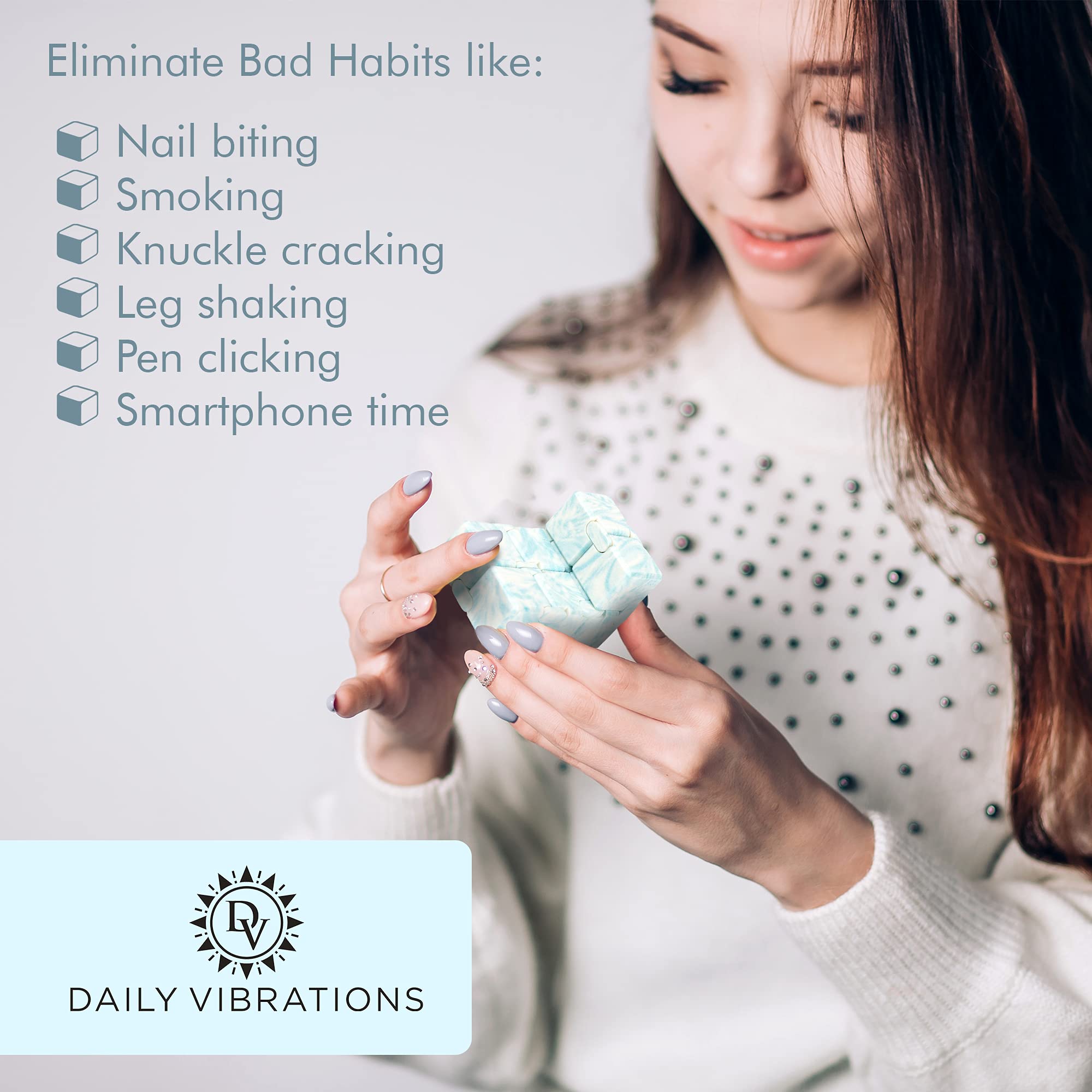 Daily Vibrations Infinity Cubes, Durable Stress Relieving Blue Fidget Toy, Stress and Anxiety Relief Fidget Cube, Relaxing Hand-Held Fidget Toys for Adults and Kids