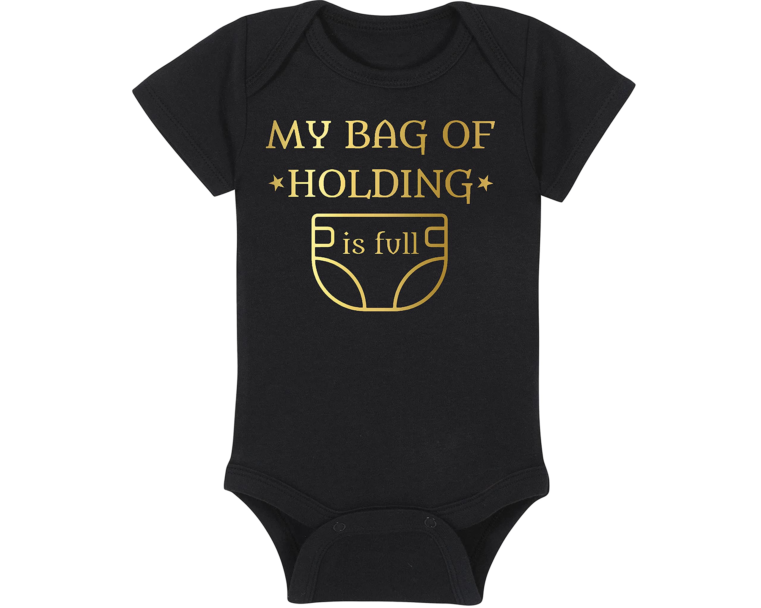 Gaming Baby Onesie - My Bag Of Holding Is Full (3-6 Month - Black Fabric - Gold Design)