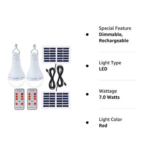 Afoskce Solar Light Bulb Outdoor Rechargeable 300LM Solar Powered Light Led Bulb with Remote Timer, Lighting Sensor, 4 Lighting Mode for Chicken Coops Shed Hiking Camping Hurricane Lighting (2Pack)