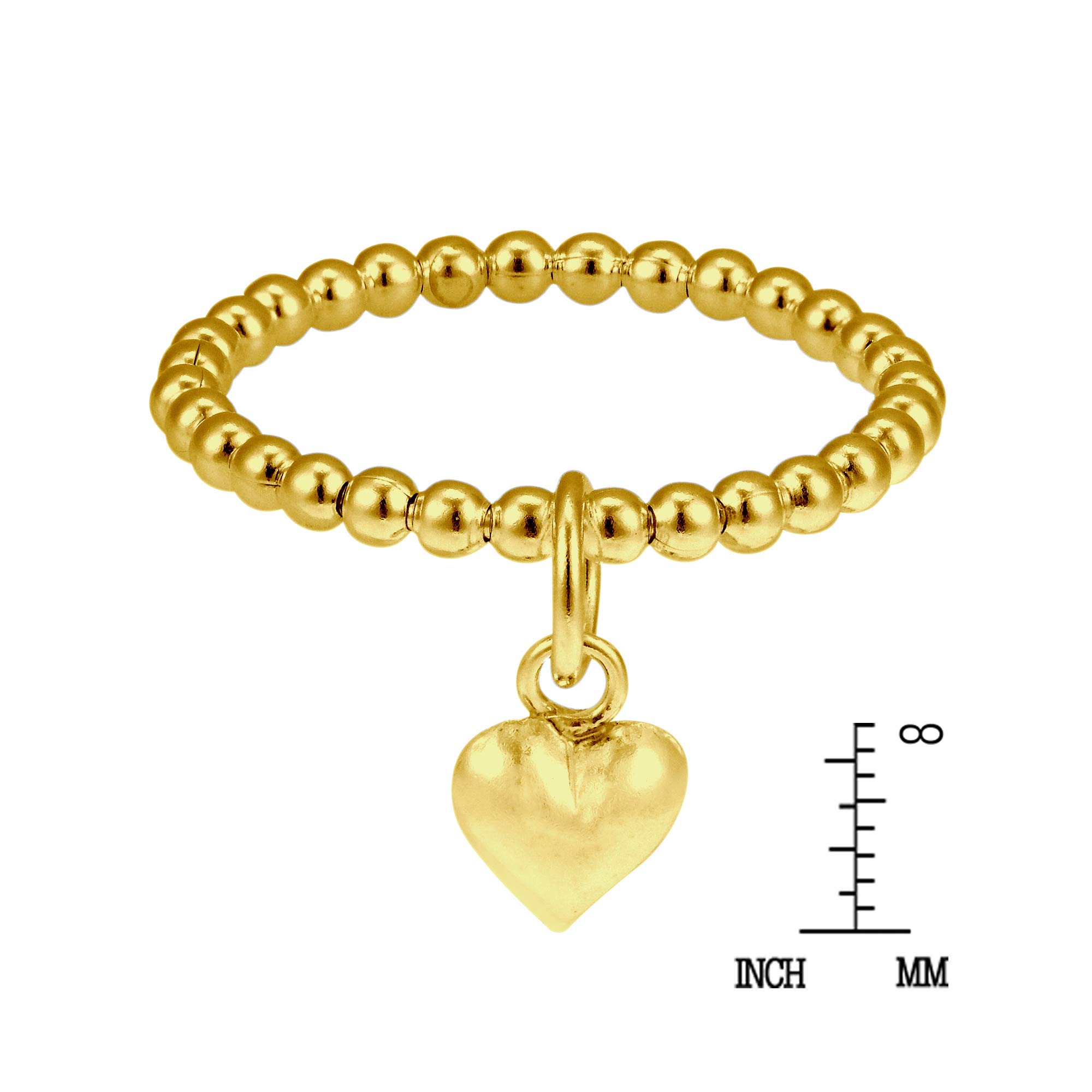 AeraVida Cute Dangle Heart Eternity Bead Ball Gold Plated Over .925 Sterling Silver Ring (7)