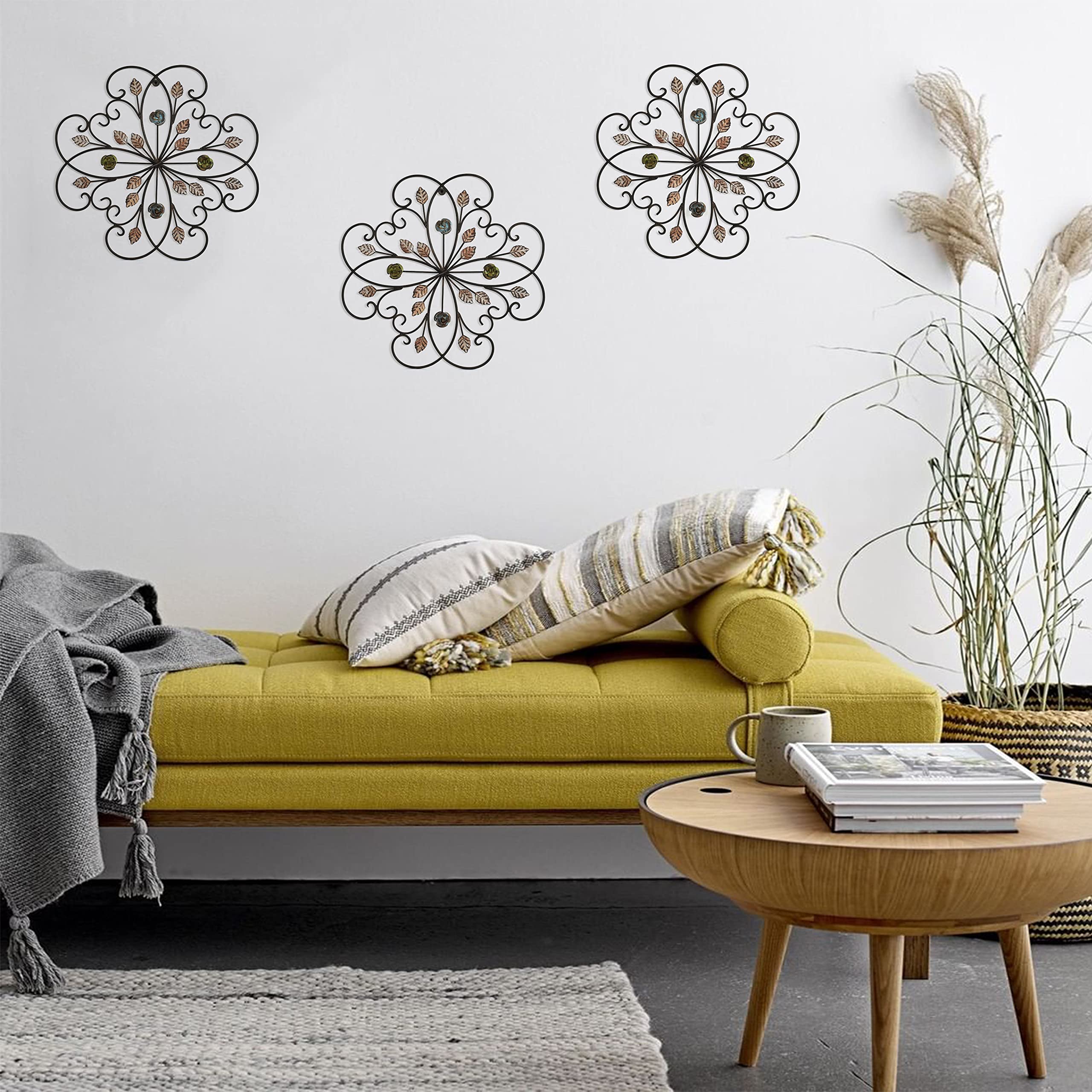 Remenna Metal Wall Art- Metal Flower Scroll Wall Art Decor Rustic Wall Decor for Bedroom Bathroom Living room Outdoor Garden… (Flower Scroll Wall Art)