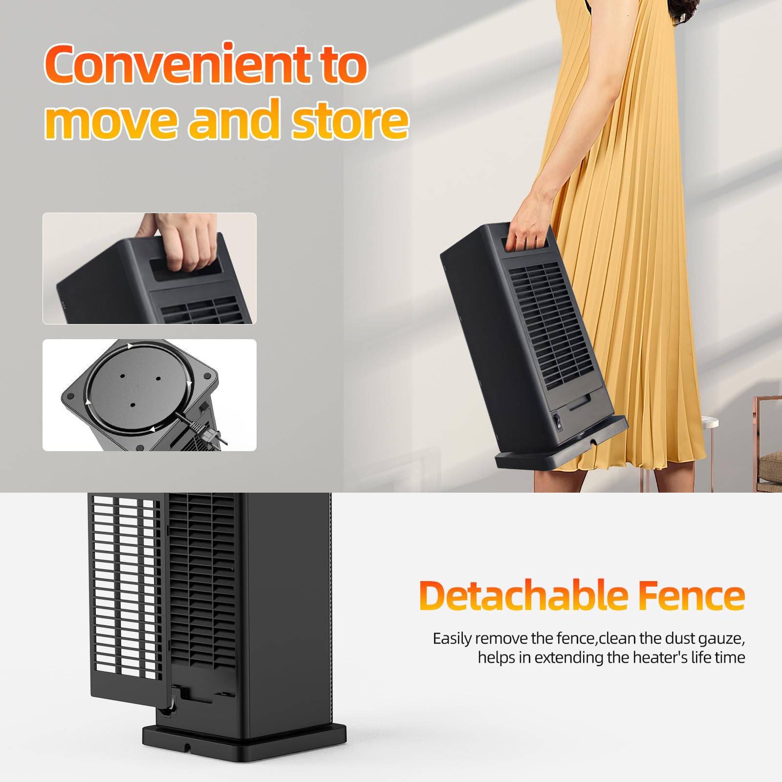 Space Heater,1500W Oscillating Heater for Indoor Use with ECO Thermostat,Remote,4 Modes and 24H Timer, TABYIK Portable Electric Heaters with 6 Protection for Small Room for Office