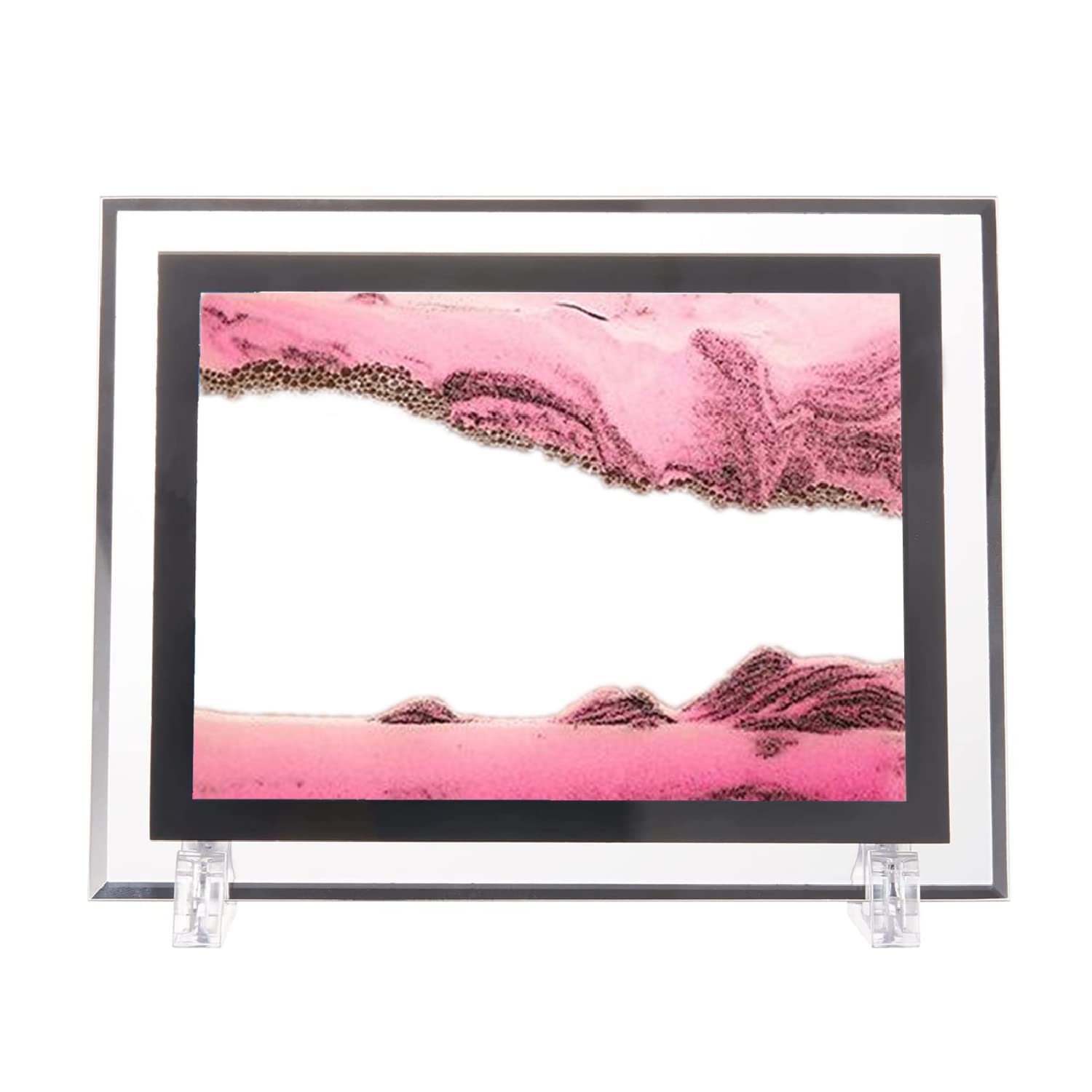 ANXUS Moving Sand Art Liquid Motion Lamp,Glass Frame Rotatable Flowing Sand Art Picture with 3D USB LED Base 3 Colors Art Lamp, Sensory Relaxing Desktop (Glass,Pink)