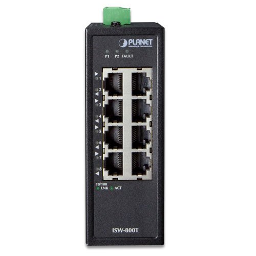 PLANET ISW-800T IP30 Compact Size 8-Port 10/100TX Industrial Fast Ethernet Switch (-40~75 degrees C)