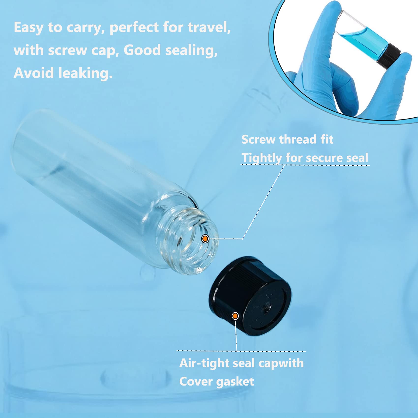 PEKYBIO 20 PCS 4 ML (1 dram) Clear Small Liquid Sample Glass Vials with Screw Caps, 15 mm Diameter x 45 mm Length Leak-Proof Vial, 13-425 Black Screw Cap with PE Liners