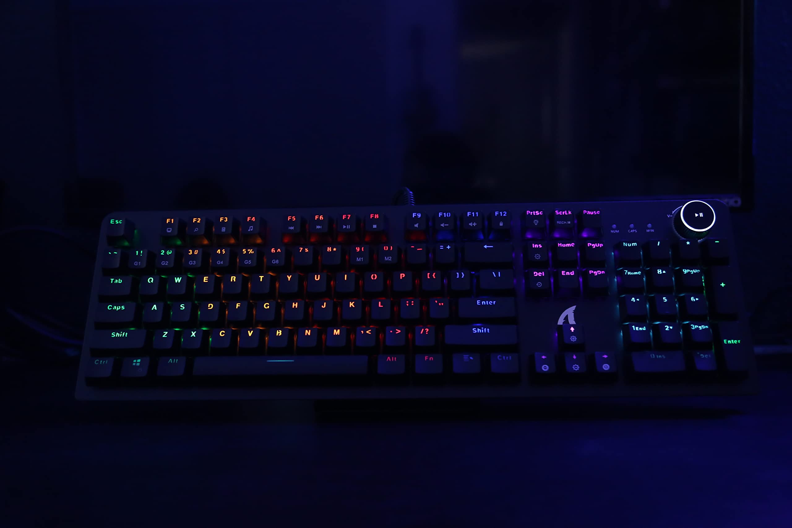 Alpha Elite Full Size Mechanical Gaming Keyboard: Wired - Blue Clicky Switches - Customizable RGB Lighting - Dedicated Media Keys - Volume Wheel - Ergonomic Wrist Rest - Durable Reinforced Frame