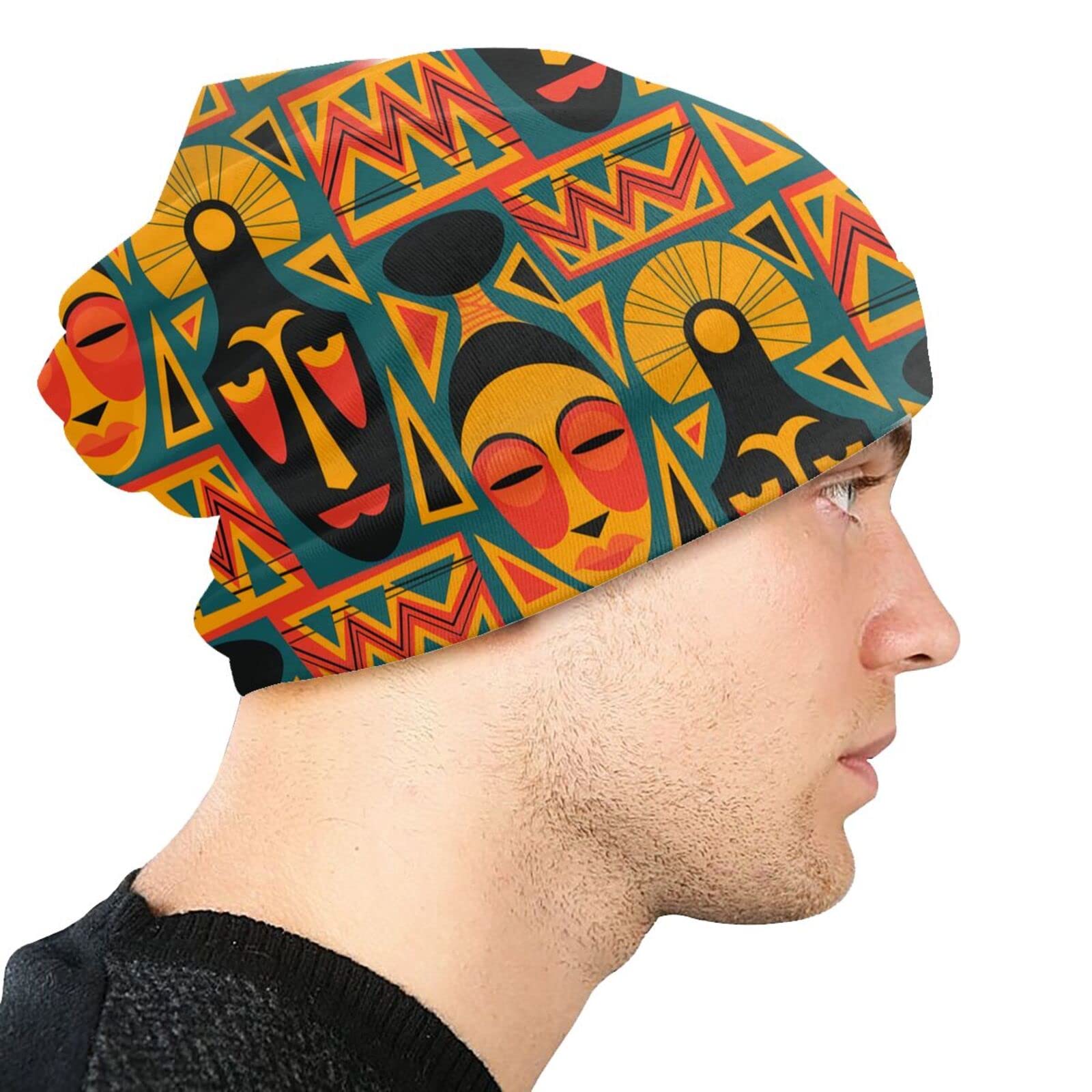 African Ethnic Traditional Pattern Knit Beanie Hat Adults Stretch Knitted Skull Beanies Cap Winter Warm Hats Outdoor for Women Men