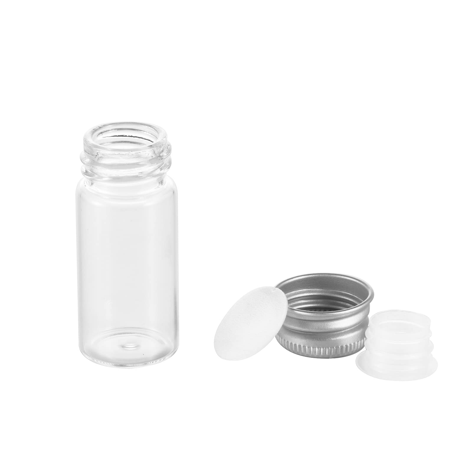 CCTVMTST 50PCS 20ml Glass Vials with Screw Caps and Plastic Stoppers, Small Clear Liquid Sample Vial, Included pipette and Labels