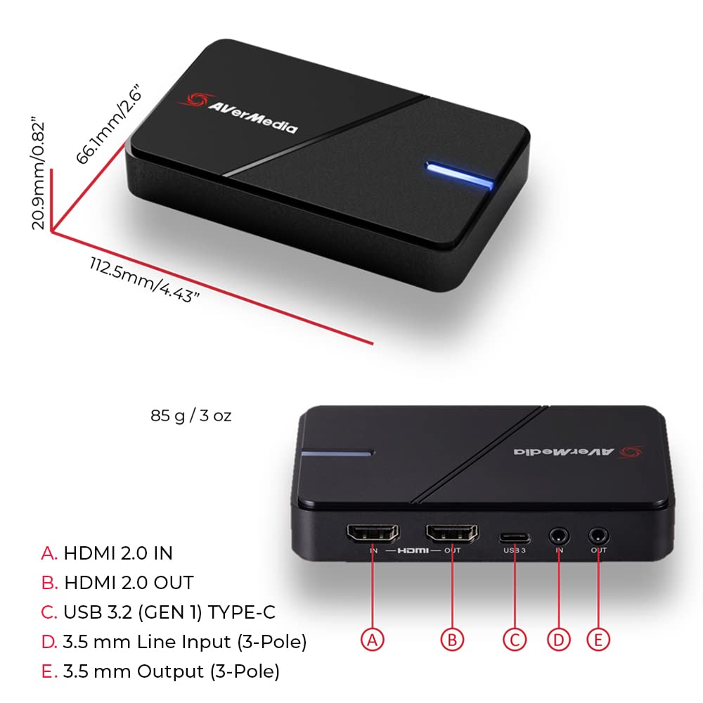 AVerMedia HDMI Capture Card - Gaming, Video Streaming, 4K Capture Card for PS5, Xbox Series X/S, Xbox One, PS4, Nintendo Switch, Windows 11 / Mac Os12, HDR & VRR Support - GC551G2 Live Gamer Extreme 3