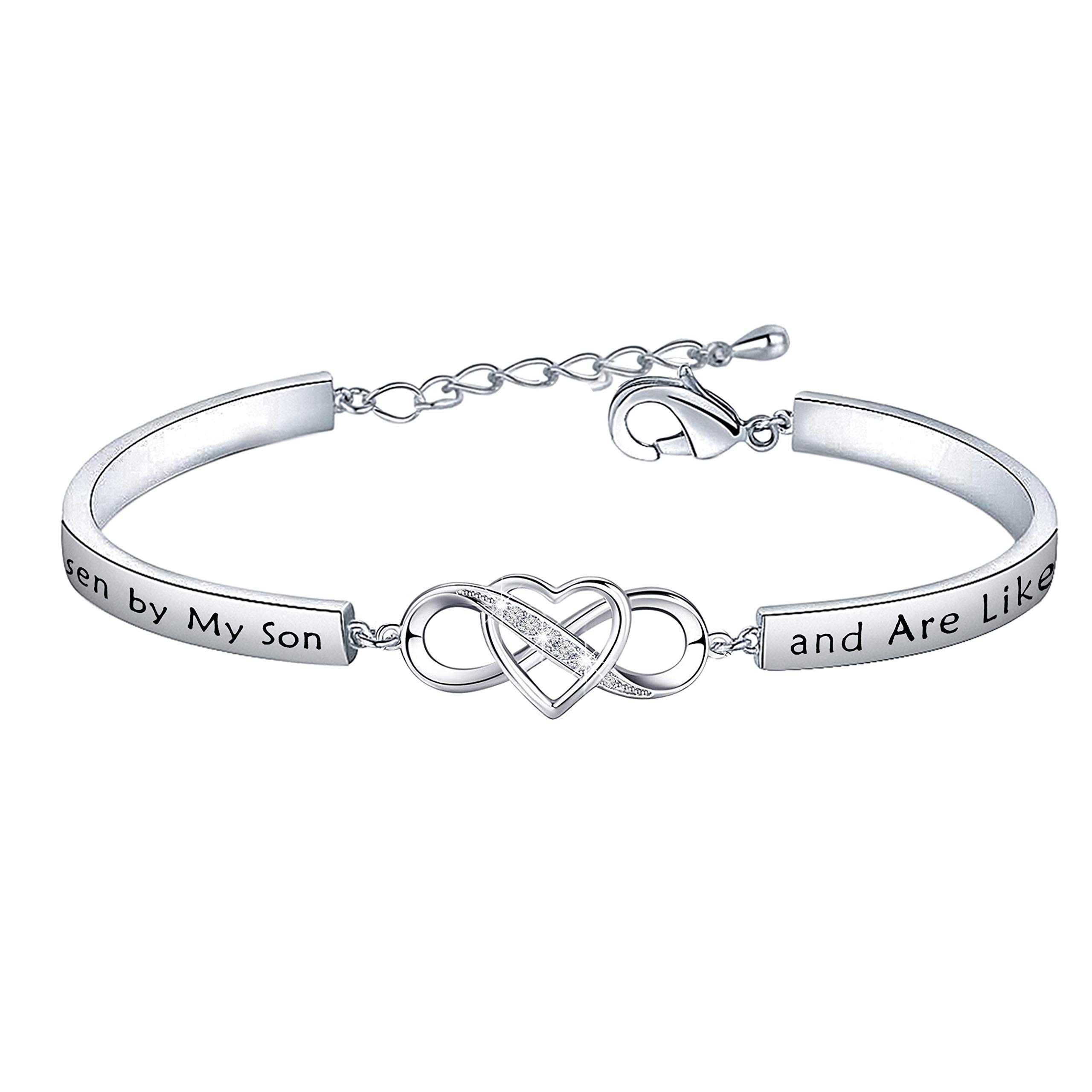 FEELMEM Daughter-in-Law Gift Bracelet You Were Hand Chosen by My Son and Are Like A Daughter to Me Gift for Daughter in Law(Bar bracelet silver)