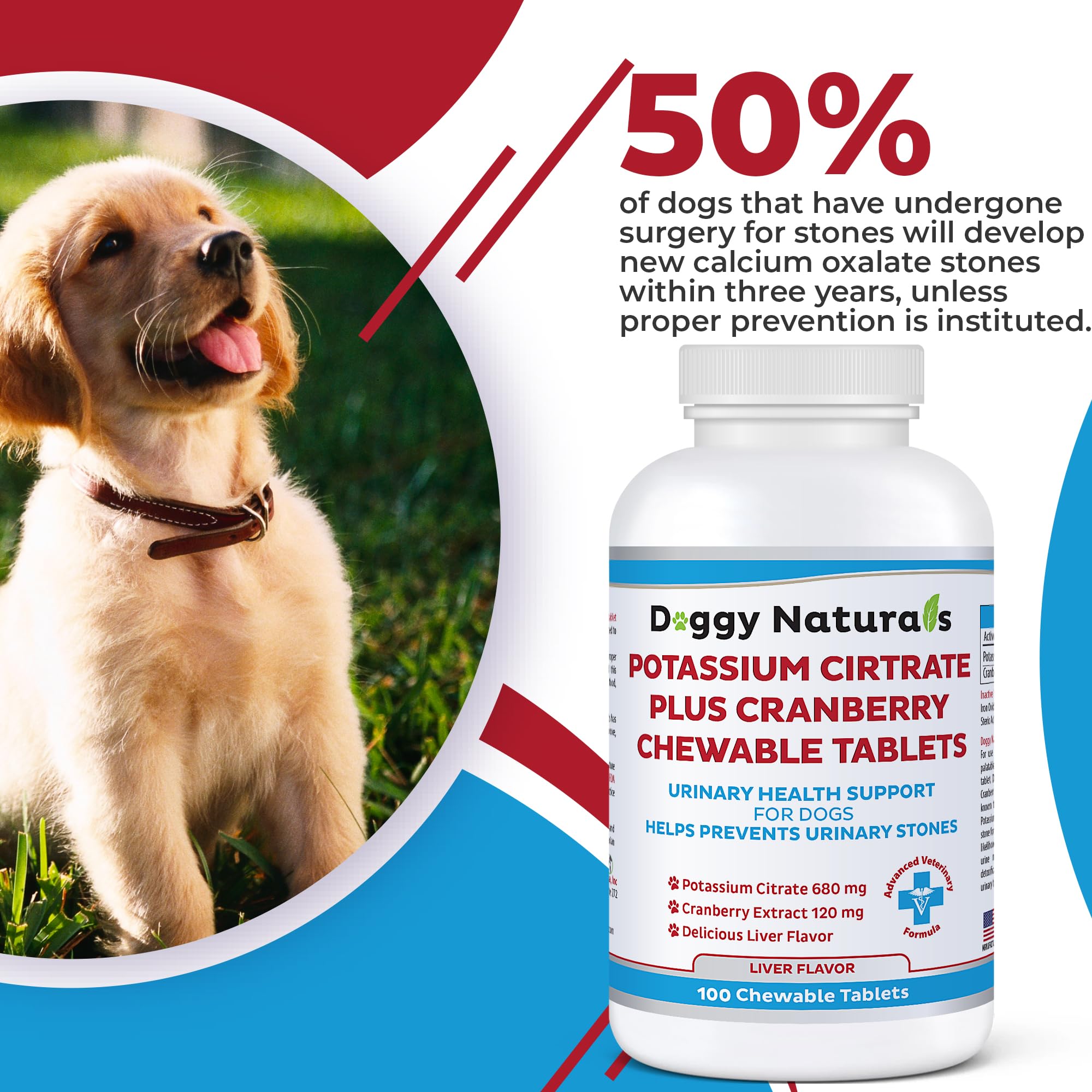 Potassium Citrate Plus Cranberry Supplement for Dogs (100 Tablets) - Urinary Tract Support-Helps Deter Formation of Calcium Oxalate Stones - Deters Bladder & Kidney Stones (Made in U.S.A)