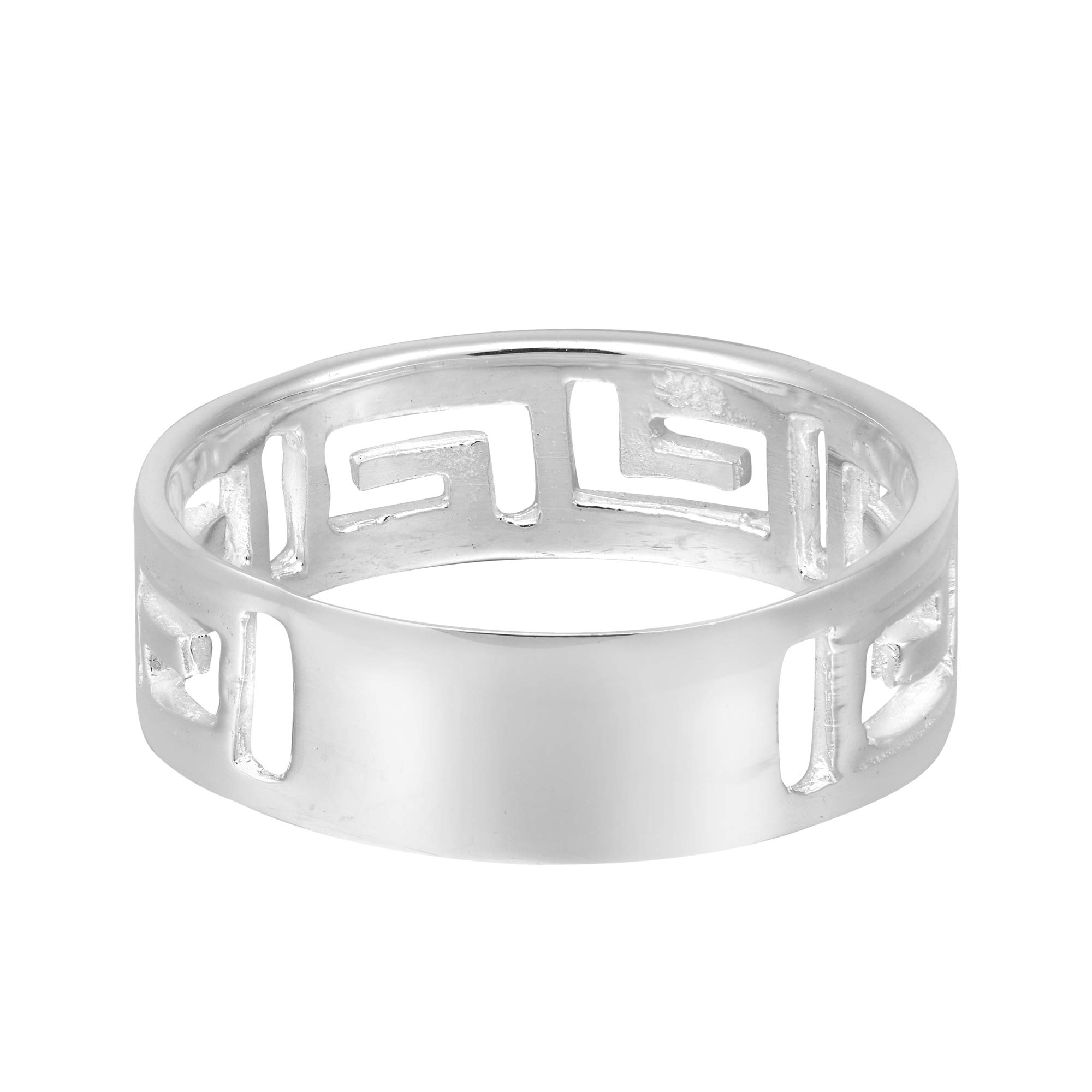 AeraVida Meander Greek Key Style Band .925 Sterling Silver Ring | Unisex Cool Greek Pattern Casual Silver Ring | Anniversary Jewelry Gift for All Occasion | Size (6)