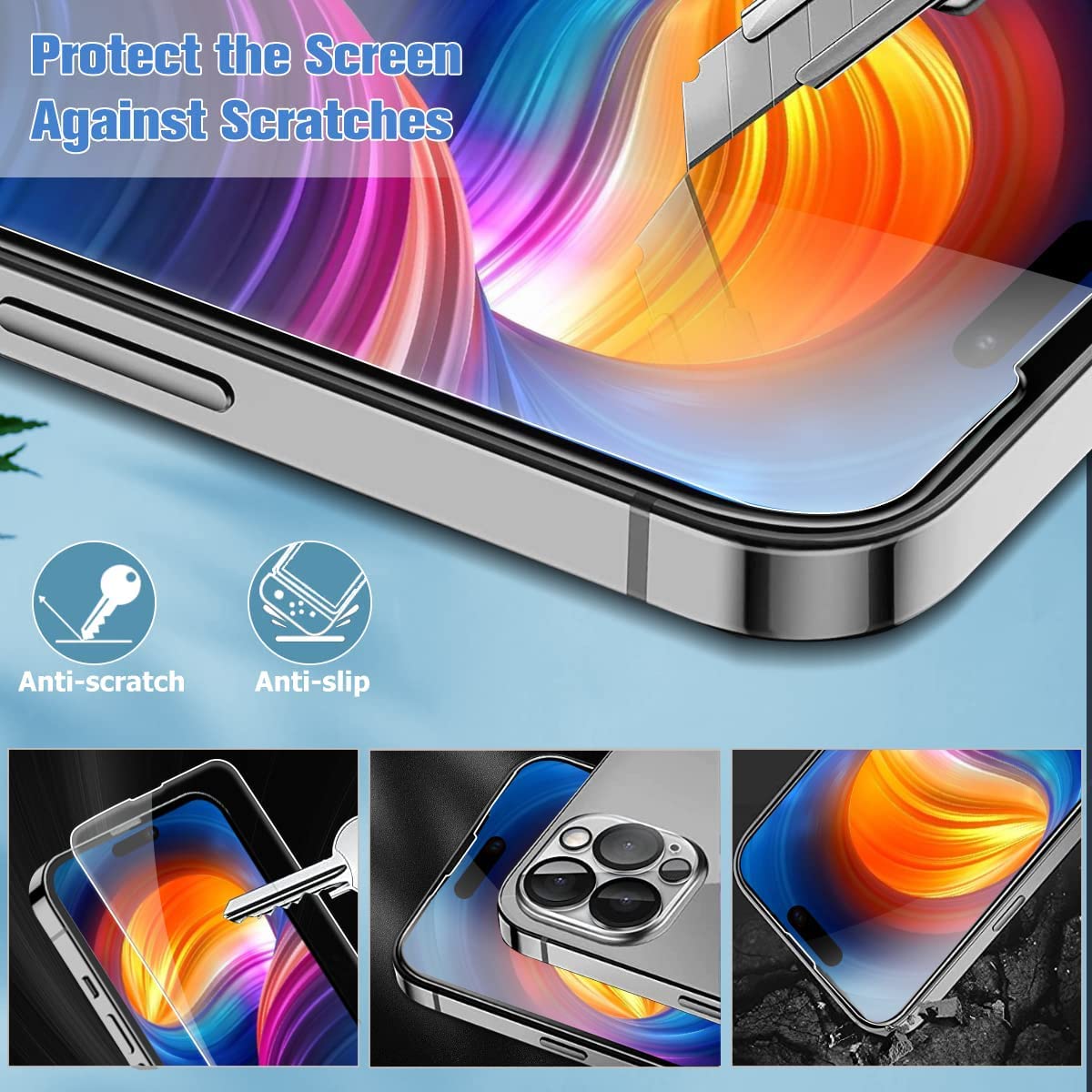 AFSKU [3+2 Pack] Compatible iPhone 14 Pro Max Screen Protector with Camera Lens Protector, Case Friendly, 9H Hardness, HD, Anti-Scratch, for iPhone 14 Pro Max 6.7 Inch Tempered Glass Screen Protector