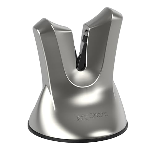 AnySharp XBlade Professional Knife Sharpener with PowerGrip - Hands-Free and Secure - Satin Silver