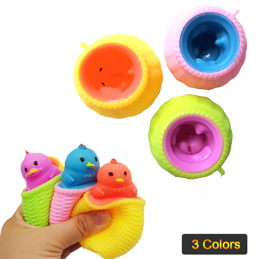 Chick Stress Squeeze Toy 3 Pack Cute Animal Funny Poultry Out of The Cage Decompression Evil Fun Toys for Adults and Kids Anti Stress Soft Sensory Fidget Toy(Boxed)