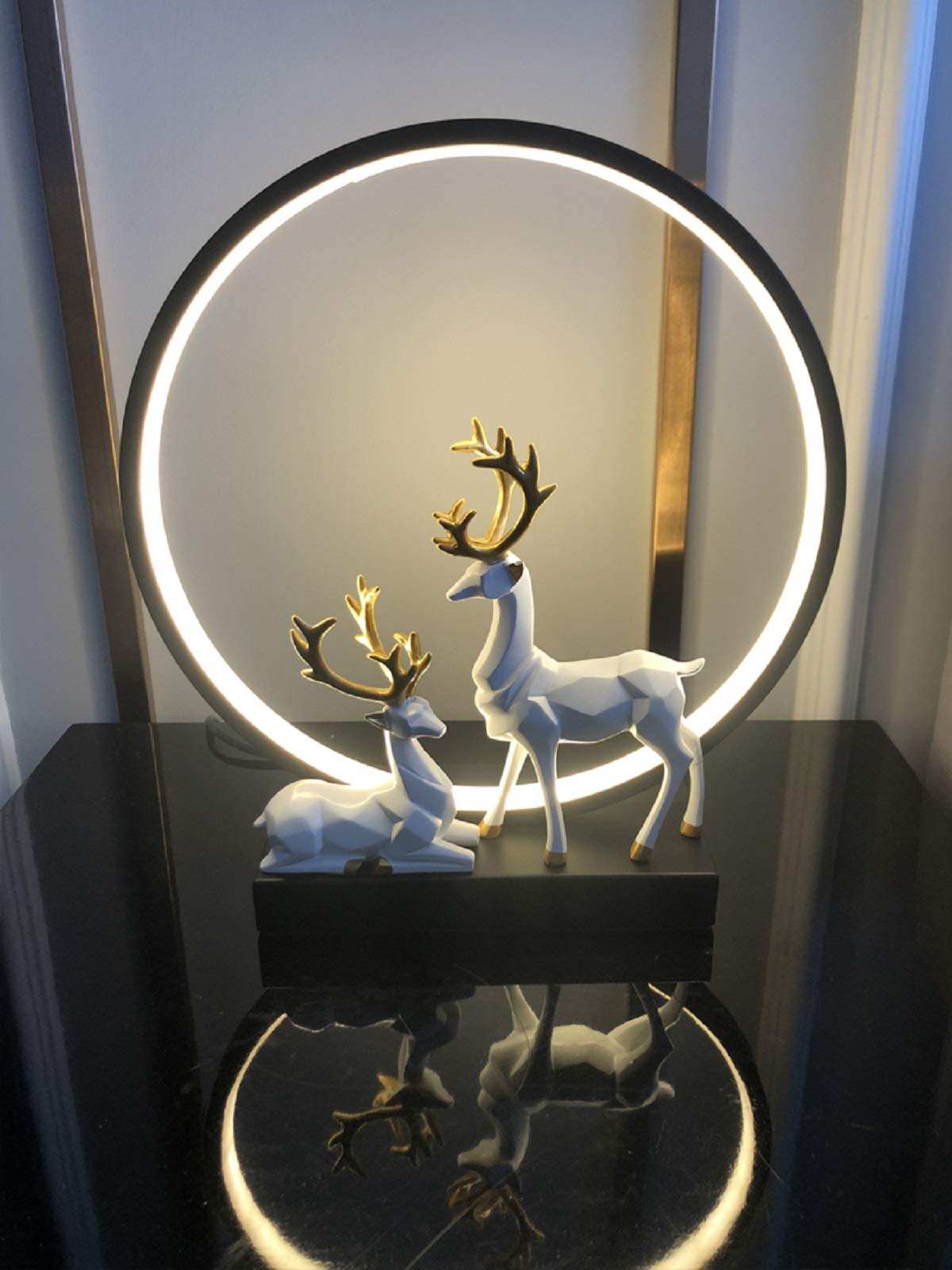 Darklove 2pcs Elk Resin Home Decor Lucky Deer Statue Luxury Style Creative Craft Reindeer Figurines for Living Room, Bedroom, Office Desktop (White)