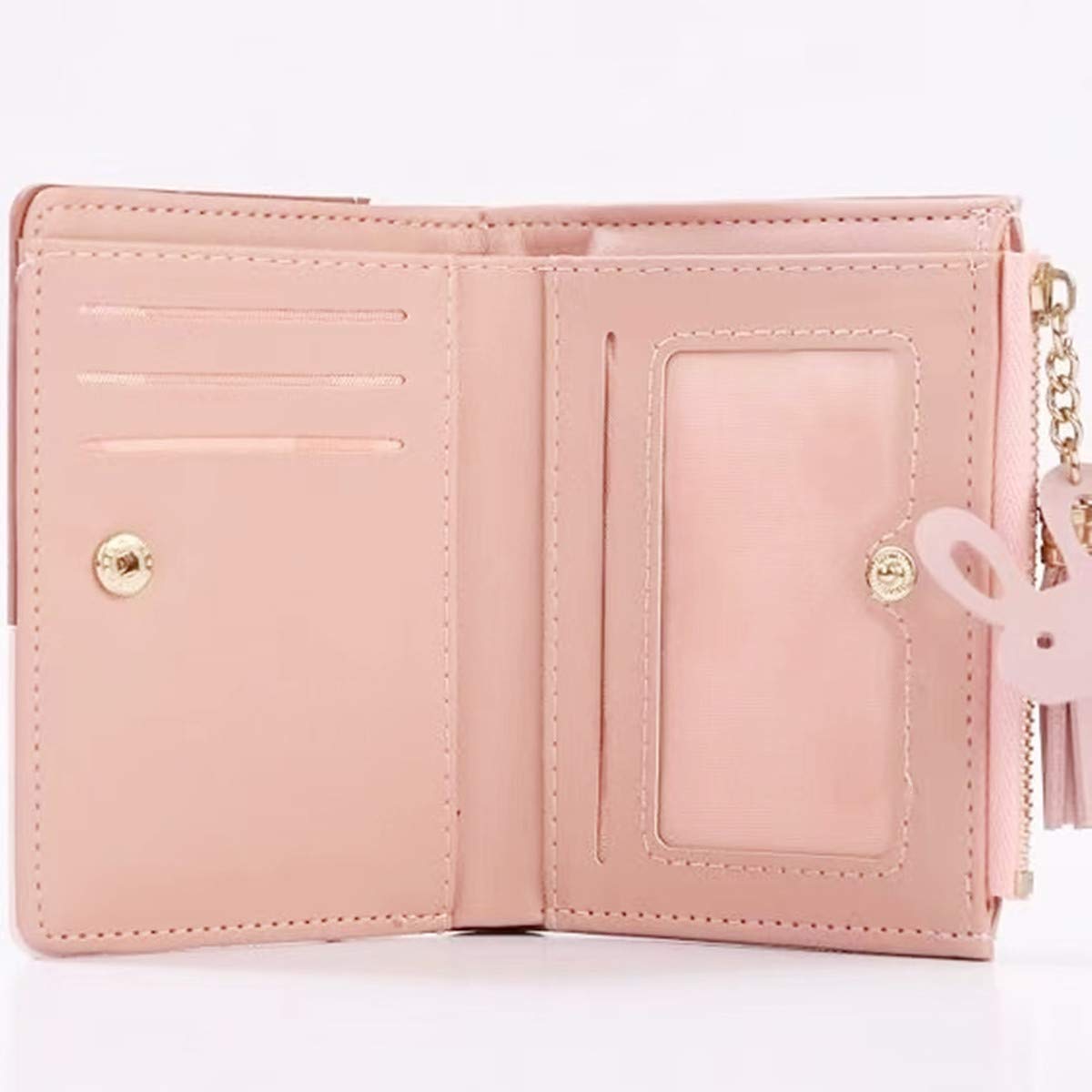 Chicmo Small Wallet for Women Girls, Bifold Slim PU Leather Multi Slots Card Holder Organizer Coin Purse Zipper with Tassel Pendants (Pink)