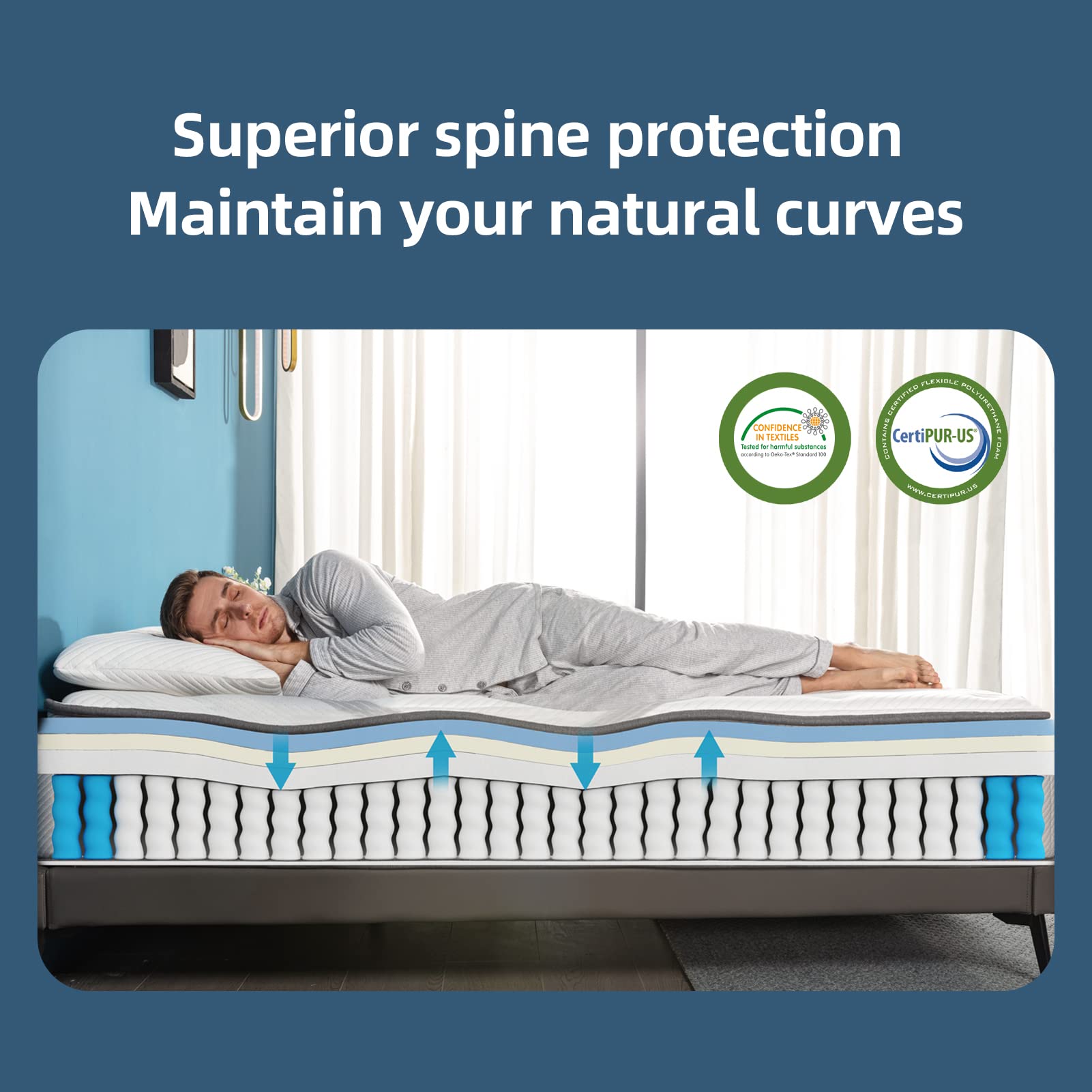 King Mattress,Lechepus 12 Inch Cooling Gel Memory Foam Hybrid Mattress with Pocket Innersprings,Medium Firm Mattresses for Supportive & Pressure Relief,CertiPUR-US Certified,Matress-in-Box