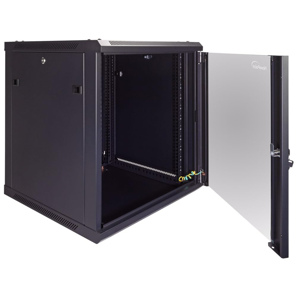 NavePoint 12U Server Cabinet Wall Mount Rack Enclosure Includes 2 Fans, Locking Glass Door, Removable Side Panels β 12U Network Cabinet 23.6β Deep, 19 Inch Server Rack for IT and A/V Equipment