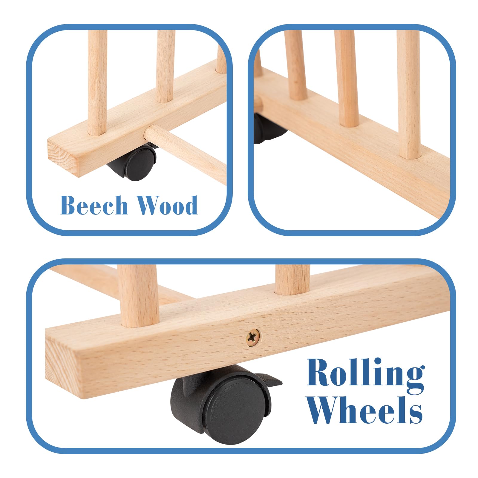 Large Art Storage Rack with Four Caster Wheels - Wooden Canvas Storage Stand Can Well Hold Up to 60" Drawing Boards, Prints, Panels, Paintings, and Artworks Display