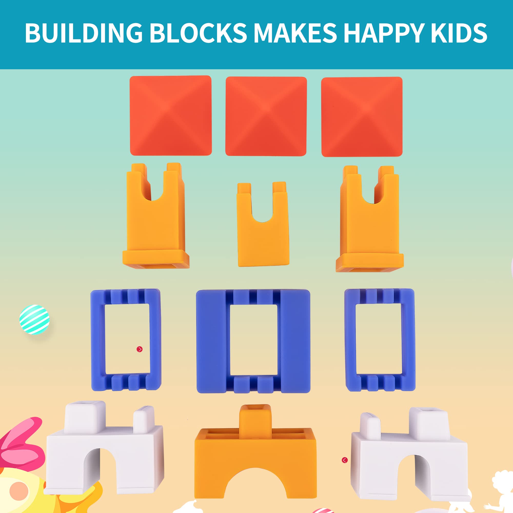 CHIN FAI Silicone Stacking Blocks, 12 PCS Baby Soft Castle Building Blocks - Montessori Kids Stacking & Nesting Toys for Babies 6 Months and up (Red)