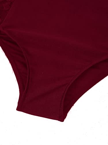 Aislor Kids Girls Ballet Dance Gymnastics Leotards Sleeveless Lace Patchwork Straps Hollow Back Unitard Bodysuit Rompers Burgundy 10 Years